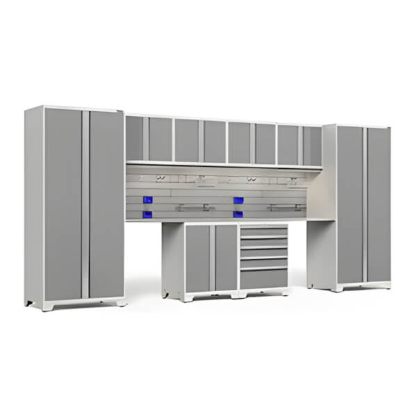 NewAge Garage Cabinets PRO Series Platinum 10-Piece Set with Stainless ...