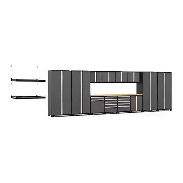 NewAge Garage Cabinets PRO Series Grey 16-Piece Set with Bamboo Tops ...