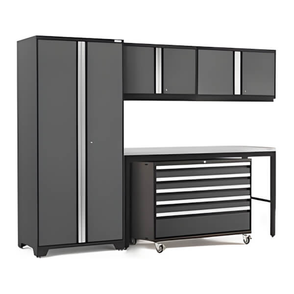 NewAge Garage Cabinets PRO Series Grey 5-Piece Set with Stainless Steel ...