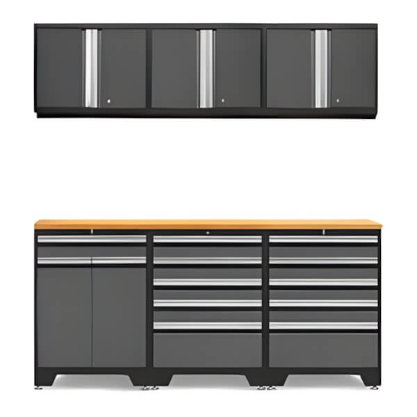 PRO Grey 7-Piece Garage Cabinet Set with Bamboo Top - Garage Giant